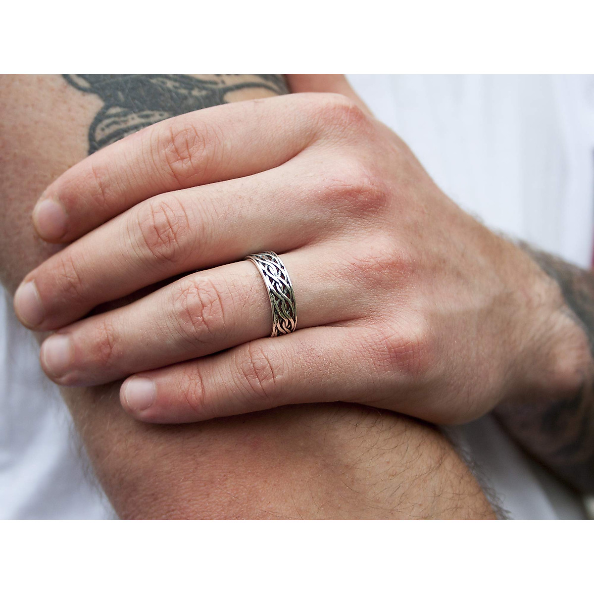 Endless Irish Celtic Knot Band Ring Oxidized 925 Sterling Silver Viking Wedding Eternity Rings Unisex Woven Thumb Ring/Norse Nordic Jewelry for Men Women (8)