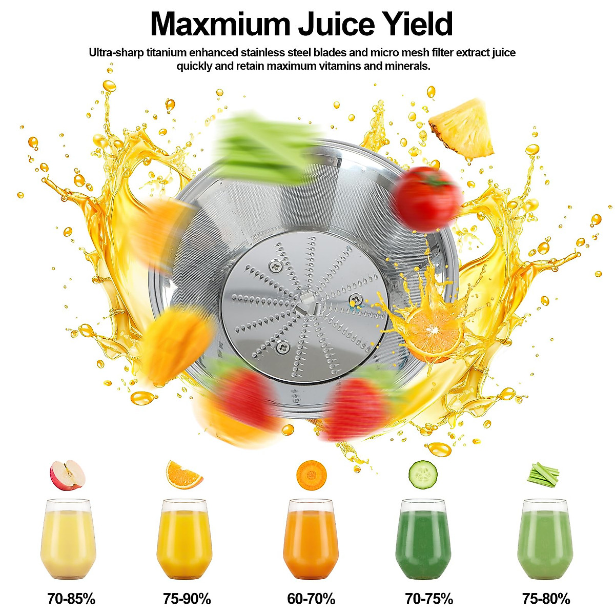 Panana Centrifugal Juicer Extractor with Wide Mouth 3” Feed Chute for Fruit Vegetable, Easy to Clean, Stainless Steel, BPA-free (Silver)