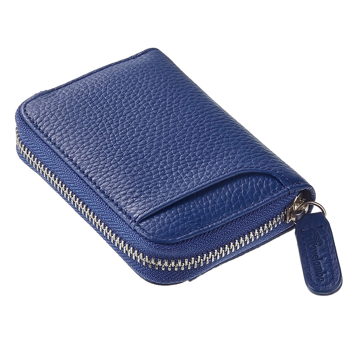 Travelambo Genuine Leather Coin Case Small Wallet YKK Zipper(Blue)