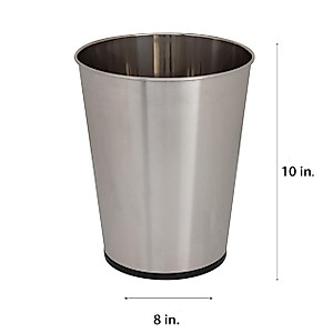 5 Liter Small Wastebasket | 11 Inches Height | Round Open Top | Trash Can | Bathroom | Bedroom | Kitchen | Dorm | Office | Disposal Waste Bin | Garbage Container | Stainless Steel