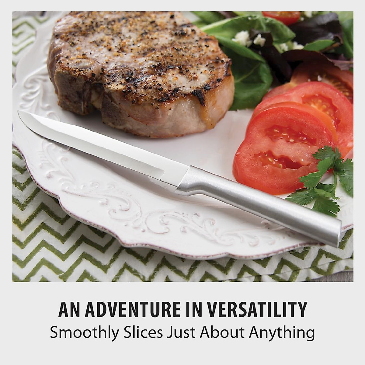 Rada Cutlery Utility Steak Knife – Stainless Steel Blade With Brushed Aluminum Handle Made in USA, 8-5/8 Inches