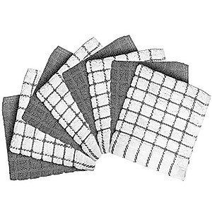 Bumble Premium Cotton Dish Cloths (12" x 12") Grey Check Design | Highly Absorbent | Natural Ring Spun Cotton | Kitchen Dish Towel Set | 380 GSM - 8 Pack