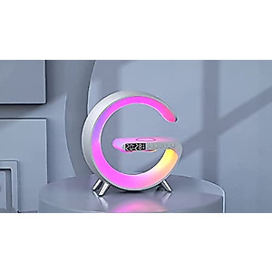 Etamibel 4 In 1 Wireless Charger Night Light Lamp| Bluetooth Speaker Alarm Clock| 15W Fast Charging| Home Office Study Bedside Wireless Charging Lamp For iPhone Samsung Huawei Xiaomi Qi-Enabled Phones