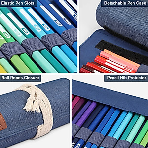 FINPAC Pencil Case, Large Capacity Roll-Up Pencil Pouch Wraps, Pen Pouch Stationery Storage Organizer, Office Stationery Supply, Navy