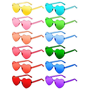 AGGKKY 12 Pairs Heart Shaped Sunglasses for Women Colorful Glasses Fun Trendy Transparent Heart Sunglasses Party Favor (Assorted Colors)