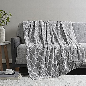 Madison Park Ogee Lightweight Throw Blanket Premium Microlight Design Spread, Oversize, Ultra Soft, Cozy Living Room Couch, Sofa, Bed, 60"x70" Grey Plush Throw
