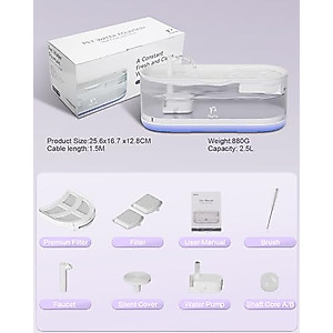 YauYik Cat Water Fountain with Wireless Pump, 78 fl oz/2.3L Ultra-Quiet Automatic Pet Water Fountains for Cats and Dogs, Cat Dispenser Bowl for Drinking with Smart LED Light & 3 Flow Modes