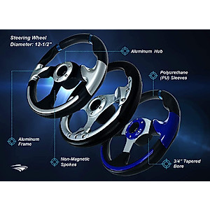 Pactrade Marine Boat Pontoon Non-Magnetic Steering Wheel Aluminum Frame Polyurethane (PU) Sleeves 3 Spokes 12-1/2" Diameter Aluminum Hub with 3/4" Tapered Bore (Silver, Silver Spokes)