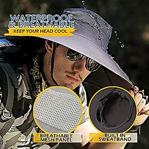 HLLMAN Super Wide Brim Sun Hat-UPF 50+ Protection,Waterproof Bucket Hat for Fishing, Hiking, Camping,Breathable Nylon & Mesh Dark Grey