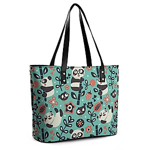 Womens Handbag Panda Patterns Leather Tote Bag Top Handle Satchel Bags For Lady