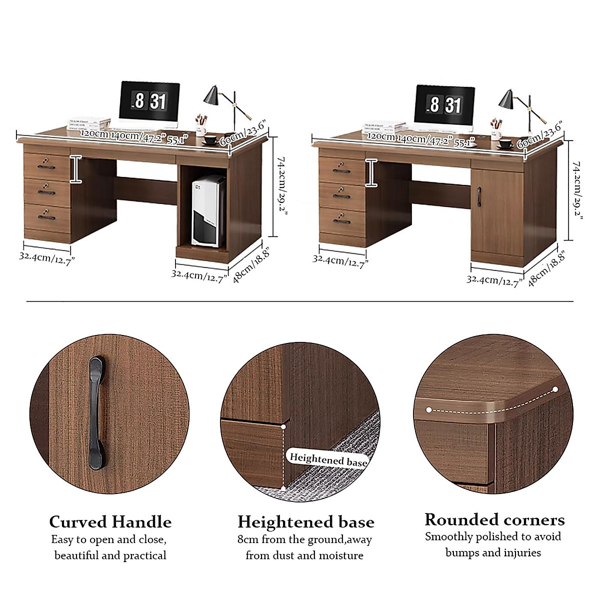 SUZEPER Wood Computer Desk with 3 Drawers,Modern Home Office Desk with Storage,Contemporary Executive Desk with Locking Drawer,Wood Writing Desk,pc Table Workstation(140x60x74.2cm(55x24x29inch), B)