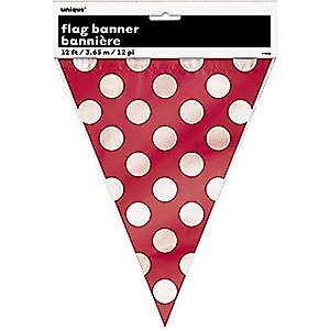 Unique Industries Party Decoration Polka Dots Pennant Flag Banner-12 Ft | Ruby Red | 1 Pc
