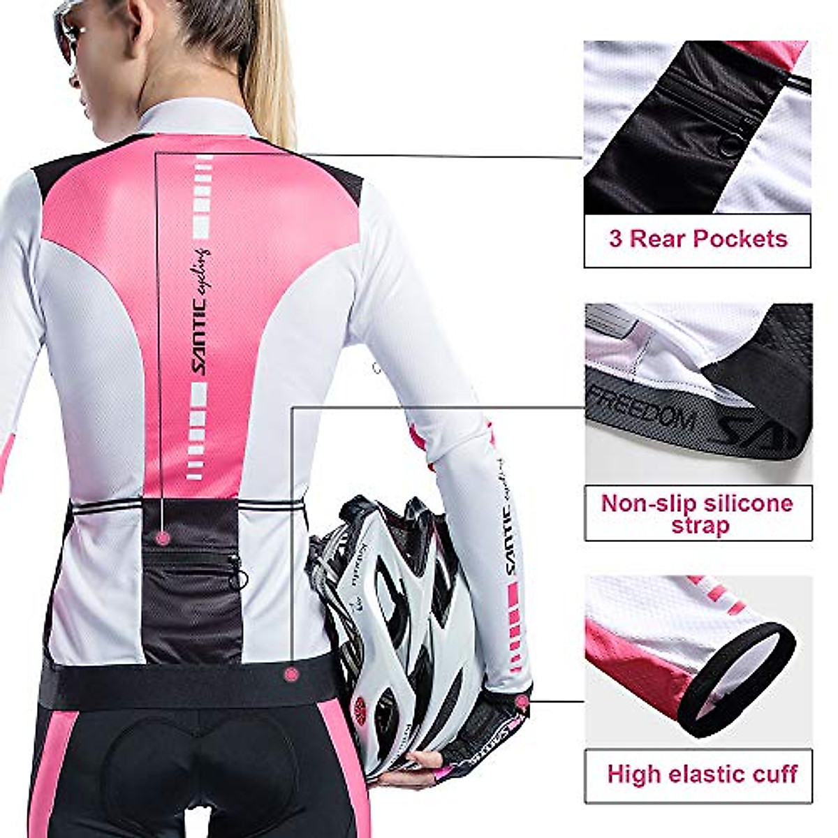 Santic Cycling Jersey Women's Long Sleeve Tops Bike Shirts Bicycle Jacket with Pockets