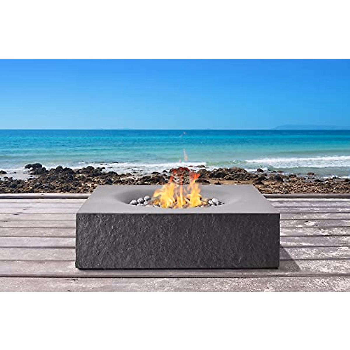 Pyromania Monument Outdoor Concrete Fire Pit Table, 41 x 41 Inches - Natural Gas Model in Charcoal Gray Color