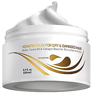 Vitamins Keratin Hair Mask Deep Conditioner - Biotin Protein with Castor Oil Repair for Dry Damaged and Color Treated Hair - Conditioning Treatment for Curly or Straight Thin Fine Hair