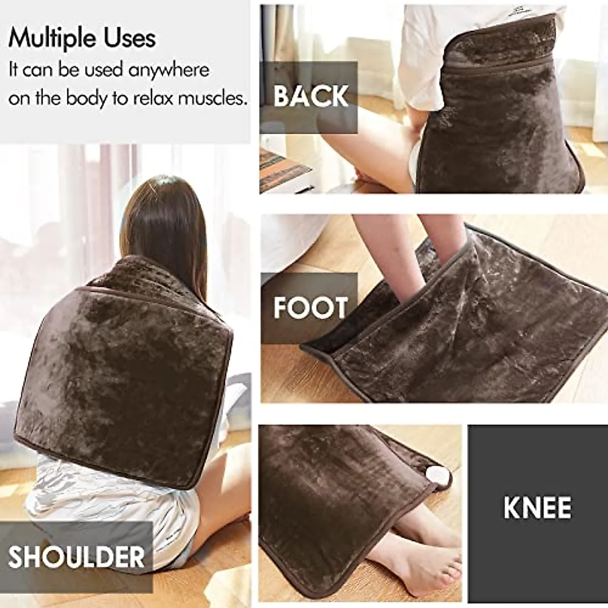 DAILYLIFE Heated Foot Warmers, 20"x24" Electric Heating Pad for Feet with 6 Heat Settings, Overheating Protection, 2 Hours Auto-Off, Machine Washable, Brown