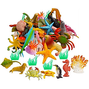 OuMuaMua 42pcs Sea Animal Figure Toys Plastic Small Ocean Animals Realistic Mini Sea Creature Figure Toys Fake Under The Sea Creatures Bath Toys for Kids Toddlers Preschool Educational Favors