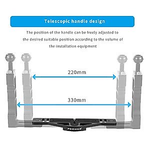 FEICHAO BQSZJ-3-B CNC Diving Handle Tray Upgraded Base Bracket Dual Handheld Hand Grip Rig Compatible for Action DSLR Camera Video Waterproof Case (Black)