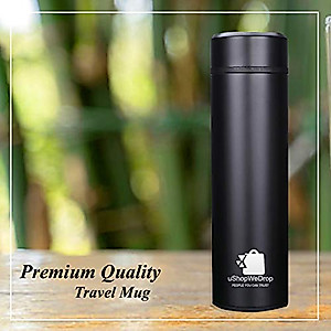 Ushopwedrop Travel Mugs Black Smart Drink Flasks Leakproof Thermos Cup Insulated Mug Vacuum Insulating Cup 304 Stainless Steel Flasks LED Touch Screen Temperature for Office (Black), L (UW-TMUS01)