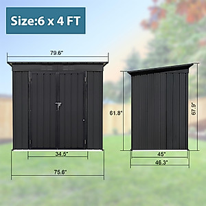 Zevemomo 6 x 4 ft Outdoor Storage Shed, All Weather Metal Shed with Metal Foundation & Lockable Door, Tool Shed Outdoor Storage for Garden, Patio, Backyard, Lawn, Black