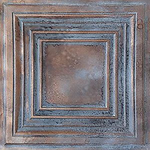 From Plain To Beautiful In Hours DCT05 Washington Square PVC 2' x 2' Lay-in or Glue-up Ceiling Tile (Covers / 200 sq.ft), Weathered Copper, 50 Piece