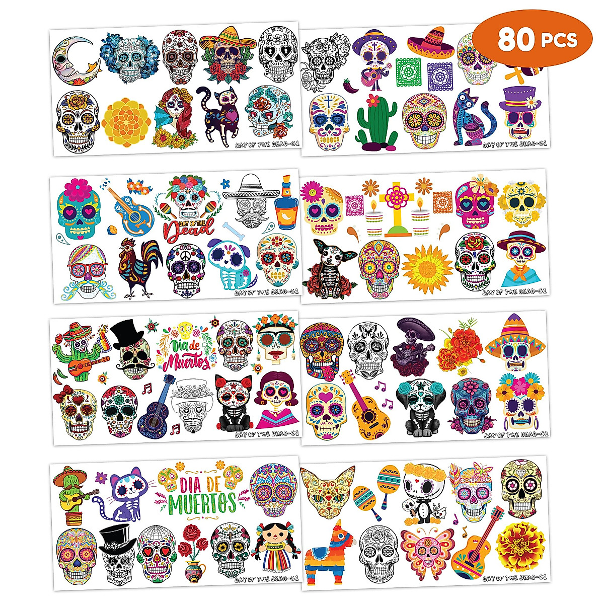 Day of the Dead Dia De Los Muertos Temporary Tattoos Sticker for Kids Birthday Decorations Halloween Festival Mexican Suger Skull CarnivalThemed Party Favors Supplies Cute Kids Boy Gifts Ideal Prizes