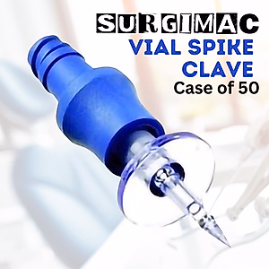 SurgiMac Vial Spike Clave Latex Free Secure Vial Penetration Device Needleless Ergonomic Grip Vial Adapter for Glass Vials Multi Dose Spike for Accessing Glass Vials Medical Supplies – Case of 50