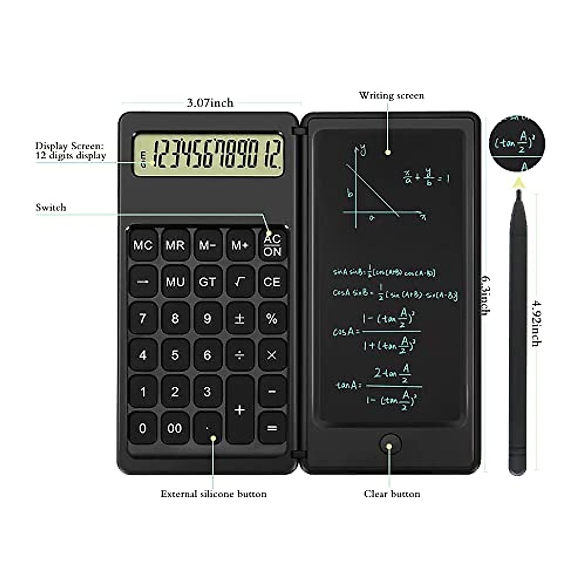 IPepul Calculator，calculators Desktop with Writing Screen, Large Display, and Quiet Design - Ideal for Students and Office Workers (Black)