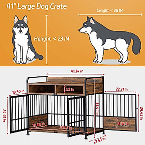 Furniture Dog Crate Large Dogs,42 Inch Dog Crates for Large Dogs,Wood Dog Cage Table with Drawers Storage,Dog Crates for Medium and Large Dogs Indoor,Sturdy Metal Dog Crate,Heavy Duty Dog Crate