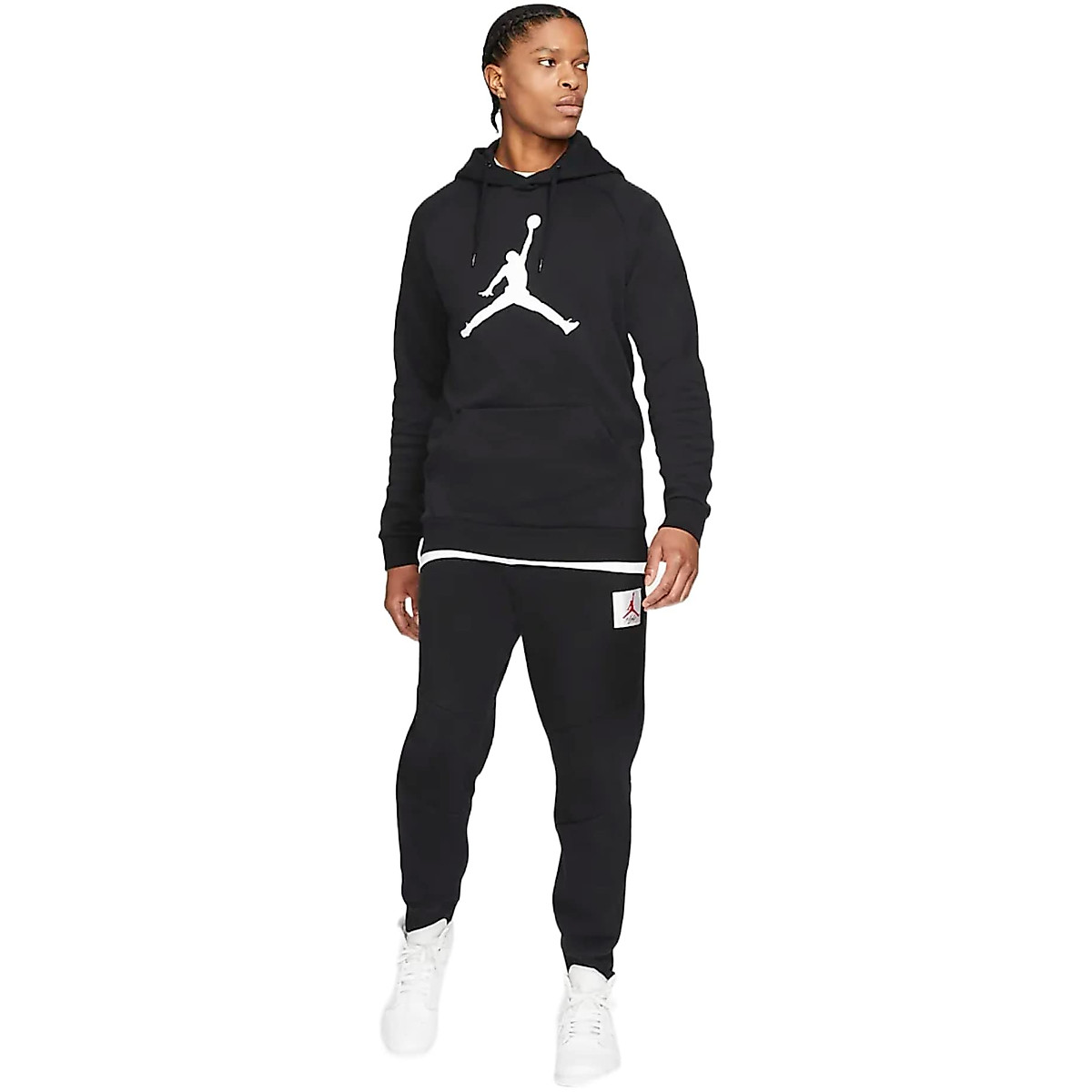 Nike Men's Air Jordan Pullover Hoodie Sweatshirt (Black/White/Jumpman Logo, Medium)