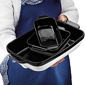 DEAYOU Casserole Baking Dish, 3-Pack Bakeware Set, Ceramic Lasagna Pan, Rectangular Stoneware Baking Pan Set for Oven, Cooking, Cake Dinner, Daily Use, Black and White
