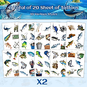 20 Sheets(120PCS) Gone Fishing Fish Temporary Tattoos Gone Fishing Party Favor for Birthday Party Supplies Fishing Party Decorations, Fathers Day, Retirement, Baby Shower for Kids Boys Adults