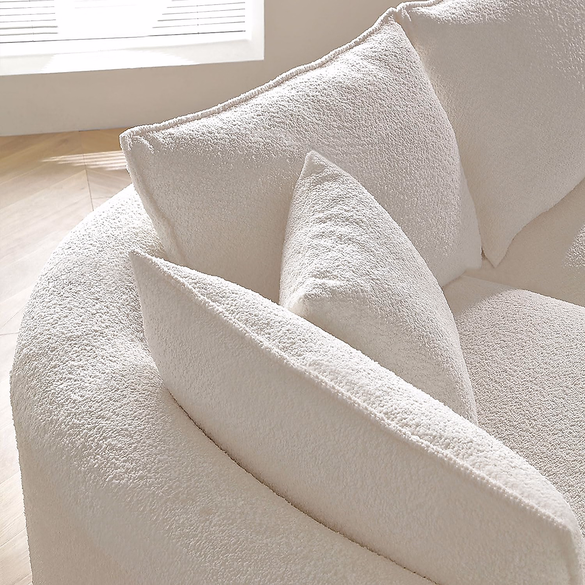 WILLIAMSPACE 124.8" Modern Curved Sofa Couch, Upholstery Boucle Sofa Couch with Pillows, Left Hand Facing Sectional Boucle Fabric Couch for Living Room (Left-Facing,Light Cream)