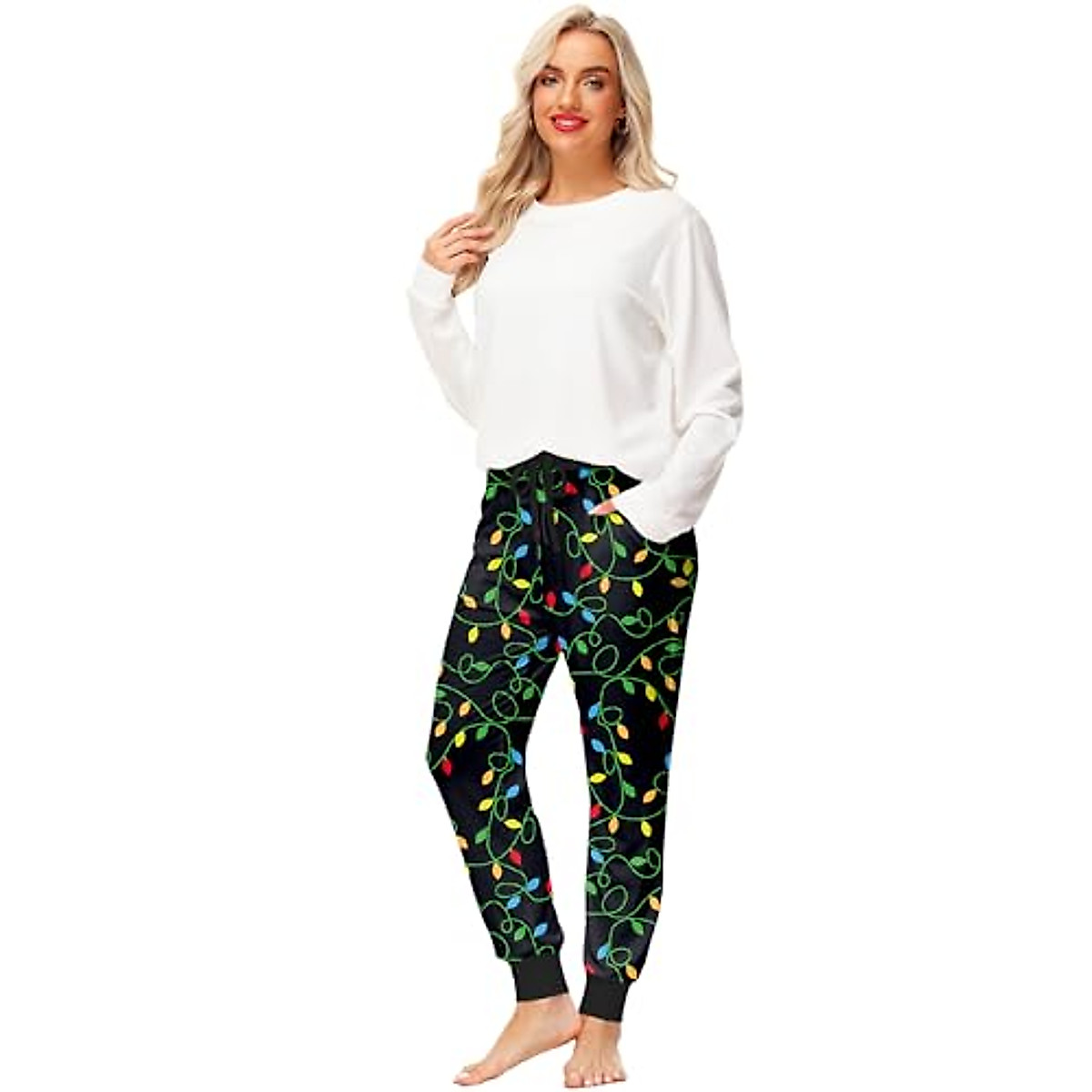 Christmas Lights Pajama Pants Women Sleepwear Bottom Family Casual Athletic Sweatpants M