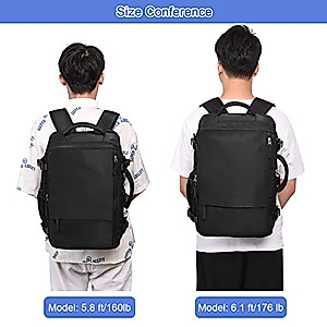 Sinaliy Large Travel Backpacks (Beige+Black), 40L Carry On Backpack, 17 Inch Laptop Backpack, Waterproof Backpack, College Bookbag, Laptop Backpack, Backpack for Women, as Person Item Flight Approved