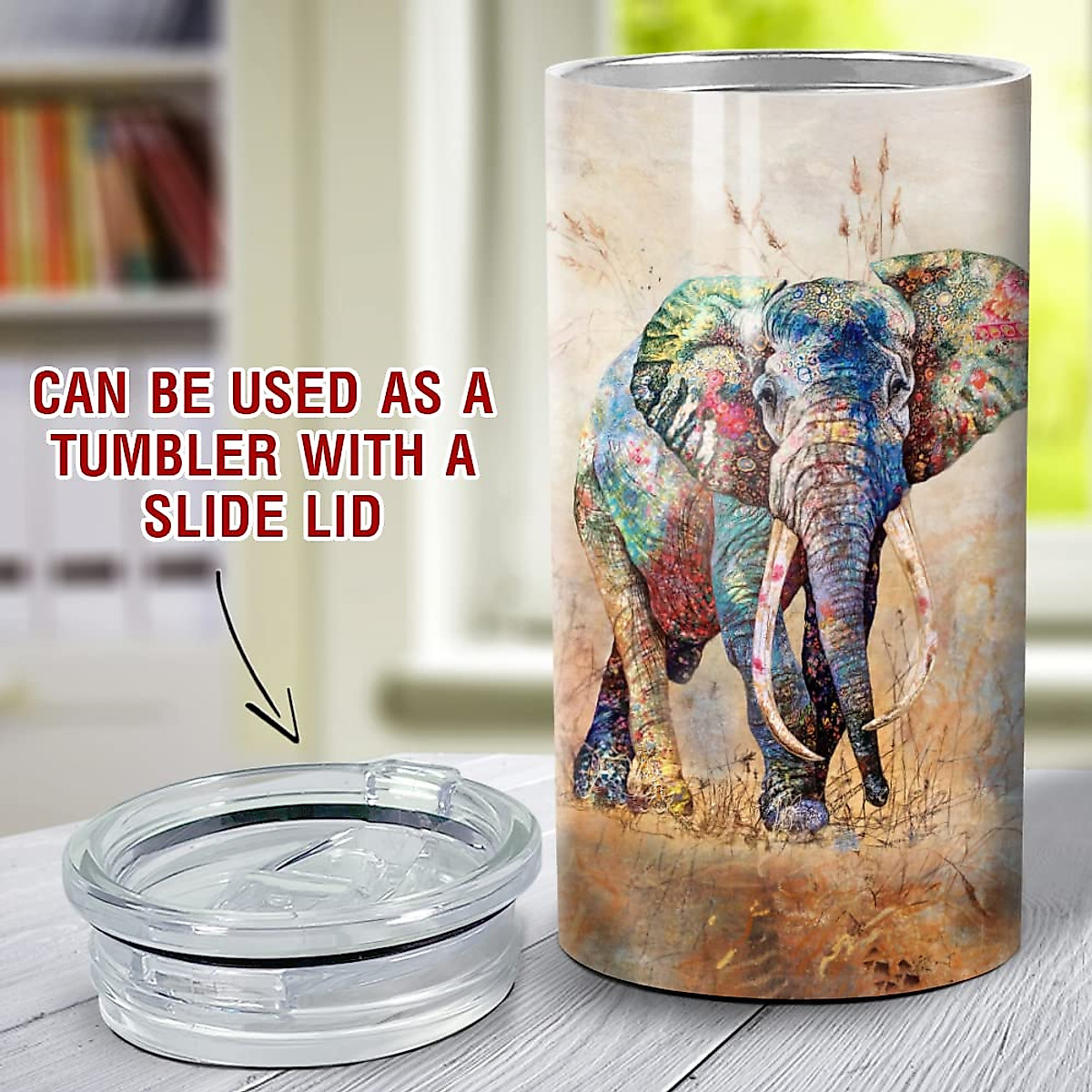 SANDJEST Elephant Tumbler Safari 4 in 1 16oz Tumbler Can Cooler Coozie Skinny Stainless Steel Tumbler Gift for Mommy Mama Mother Christmas Birthday Mothers Day