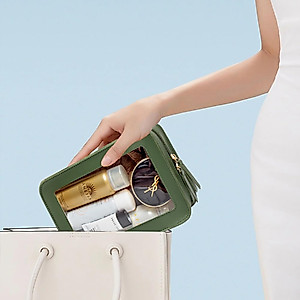 FFpaw Clear Makeup Bag Organizer, TSA Approved Portable Travel Toiletry Bag Clear Cosmetic Bag Case Small Make Up Bag Mini Makeup Pouch for Purse Transparent Car Essentials for Women Men (Green)