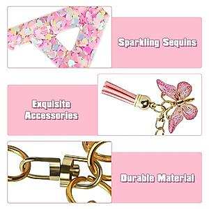 Vmini Letter Charms Accessories for Stanley Cup with Handle, Pink Initial Charm for Bogg Bag, Cute Keychain Handle Charm Decor for Stanley & HydroJug & Brumate Tumbler with Pink Butterfly & Tassel (C)