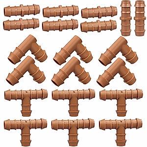 iMopo Irrigation Fittings Kit for 1/2"(.600" ID) Tubing,20 Pieces Set-8 Couplings, 6 Tees,6 Elbows - Barbed Connectors for Drip or Sprinkler Systems