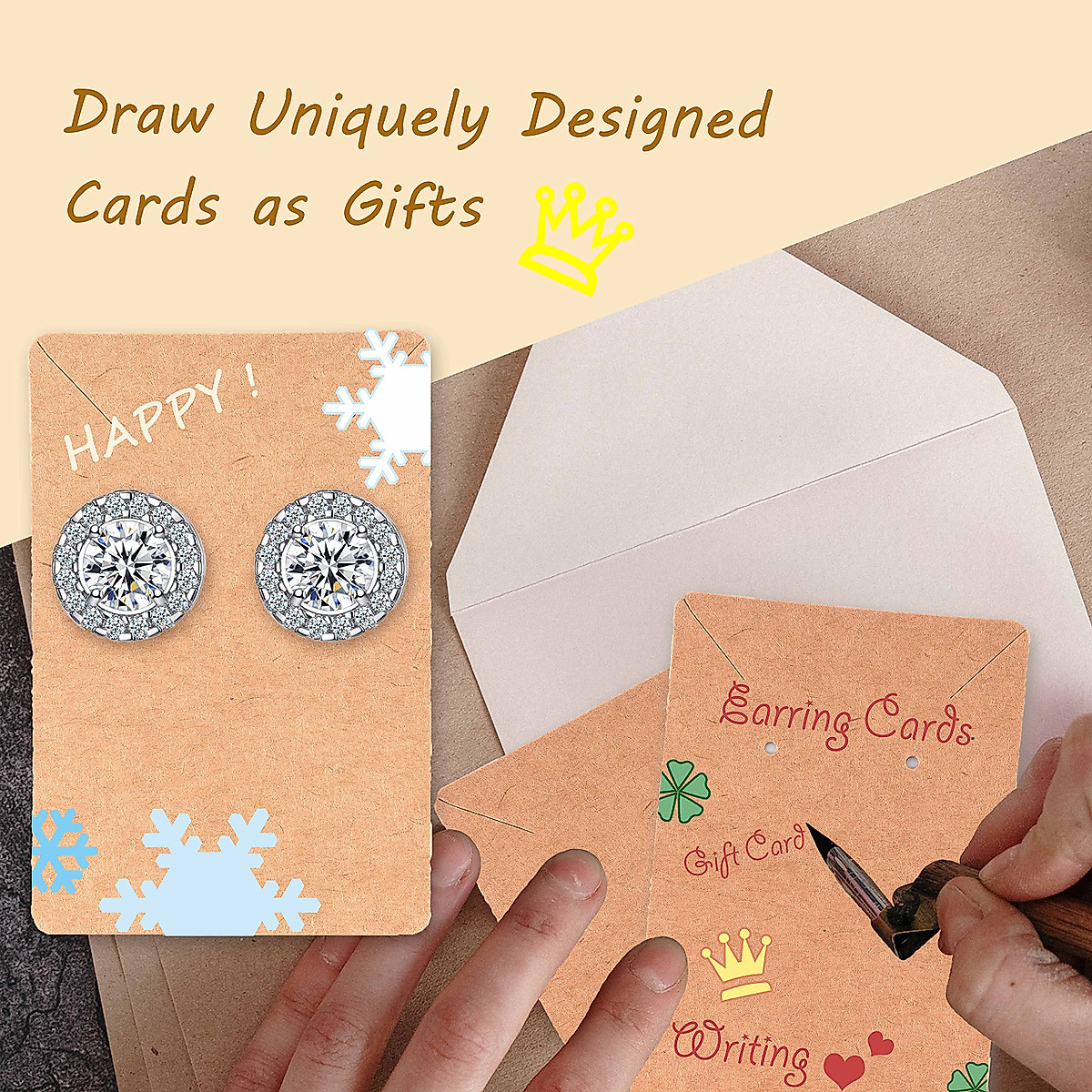 Earring Cards, Set Earring Display Cards with 100 Pcs Earring Holder Cards 200 Pcs Earring Backs and 100 Jewelry Packaging for Earrings Necklace Jewelry Display, Jewelry Bags 3.5x2.4 Inches (Brown)