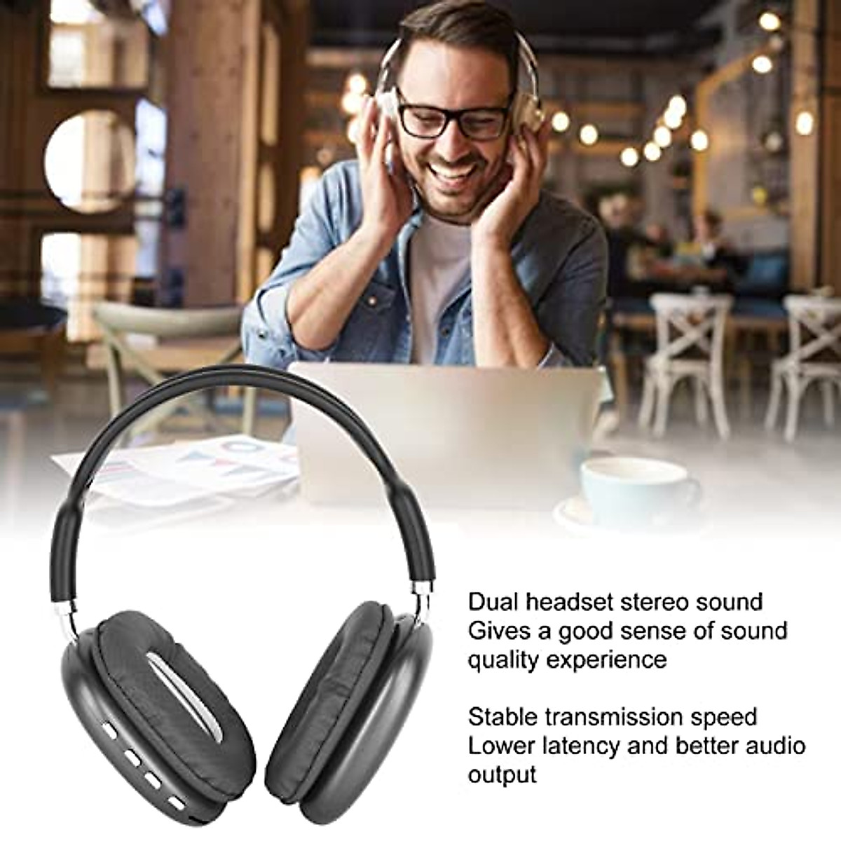 Tangxi Wireless Noise Cancelling Headphones, Stereo Over Ear Sports Headphones, Portable Foldable Lightweight Headset Soft Earpads for Cellphone PC