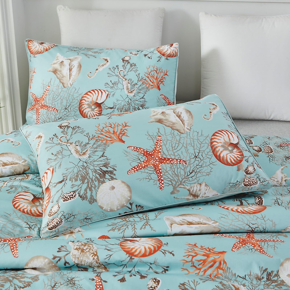 Brandream Luxury Nautical Bedding Set Queen Size Coastal Beach 100% Egyptian Cotton Duvet Cover Set 3-Piece Smooth Crisp Silky (Comforter Not Included)