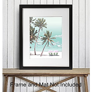 Tropical Palm Trees, Ocean Wall Art - Nautical Decoration for Bedroom, Living Room, Beach Themed Bathroom Decor - Gift for Sea Lovers, Women - 8x10 UNFRAMED Shabby Chic Boho Bohemian Photo