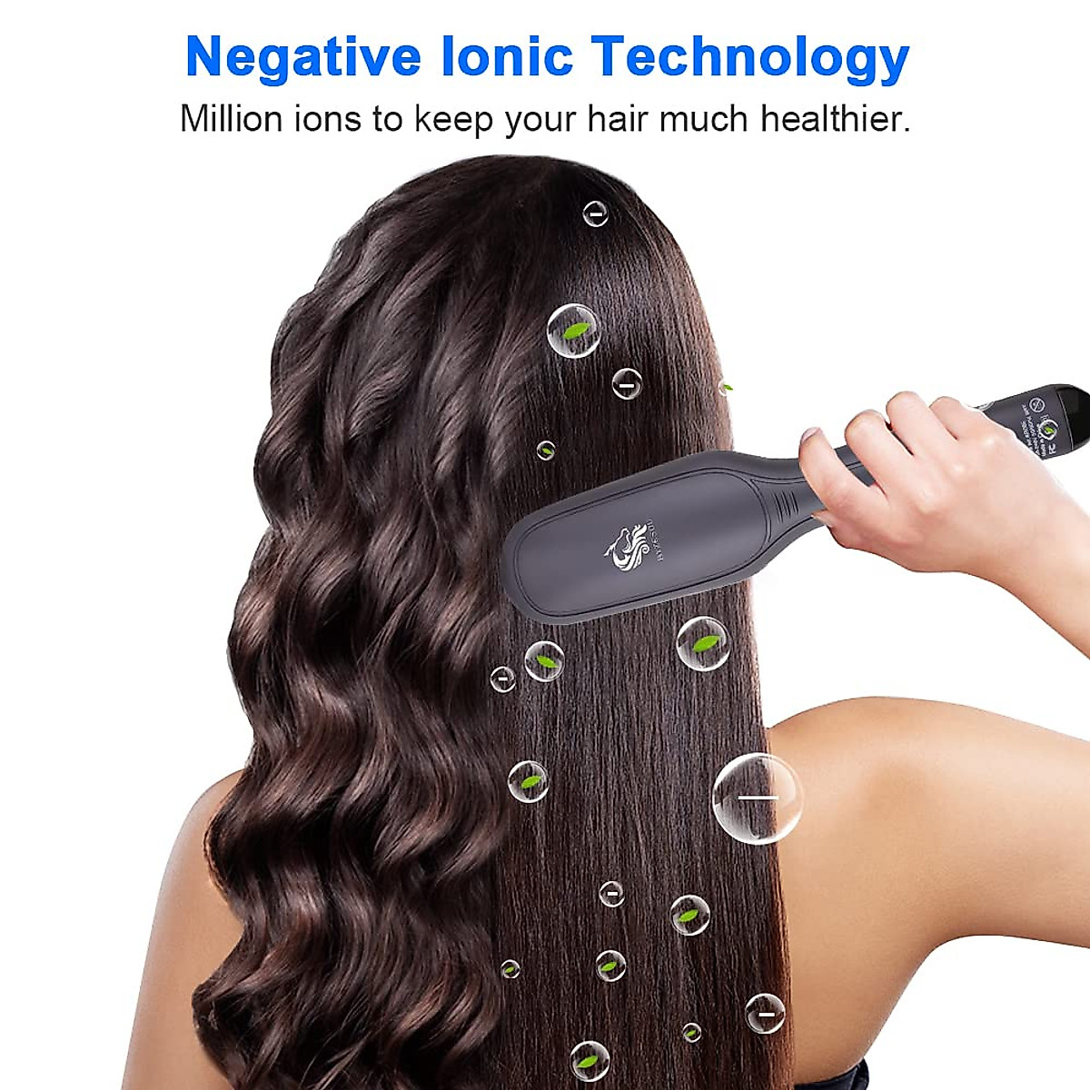 Hair Straightener Brush, Byzesou Ionic Hair Straightener Comb with Auto Temperature Lock and Auto-Off Function, 30s Fast Heating, 16 Heat Levels Perfect for Professional Salon at Home