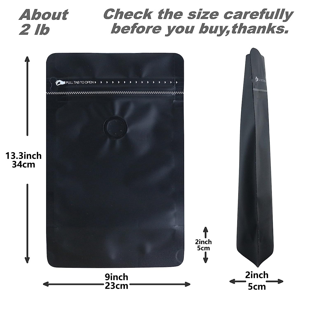 BAAGGNAA 150 Pack Stand up Coffee Bean Bag with Valve Matte Metallic Ziplock Bags Heat-Sealable Resealable Solid Color Pouches for Food Storage (Black,9 * 13.3 inch,2 lb)