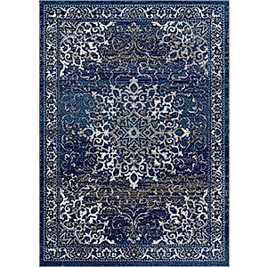 Well Woven Coverly Blue & Beige Vintage Medallion Traditional Persian Oriental Area Rug 5 x 7 (5'3" x 7'3") Neutral Modern Shabby Chic Thick Soft Plush Shed Free