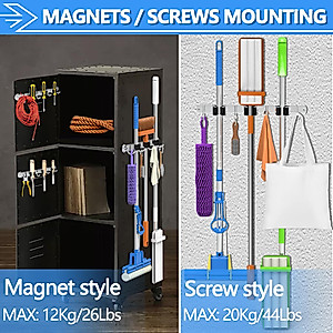 3-H Magnetic Broom Holder Wall Mounted 1 Pack, Strong Magnetic Broom Hooks, Heavy Duty Magnet Broom Organizer Wall Mounted,Anti-slip Utility Storage Tools Rack for Home Kitchen Workshop Laundry Garage