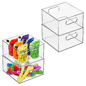 mDesign Deep Plastic Stackable Storage Organizer Container Bin, Craft Room Organization for Classroom, Cupboard, Studio, Shelves, & Closet - Holds Sewing, Art Supplies, Ligne Collection, 4 Pack, Clear