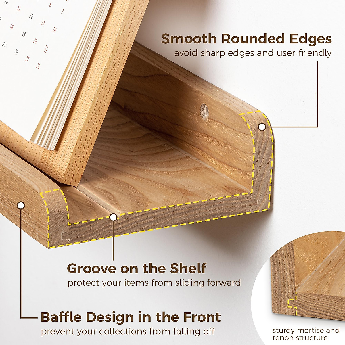 FLYJOE Picture Ledge Shelf 48 Inch | Solid Ash Wood Picture Shelf Set of 2 | 48 Inch Natural Wood Floating Shelves with Lip | Long Picture Shelf for Wall with Ledge | Photo Ledge Shelves - Natural