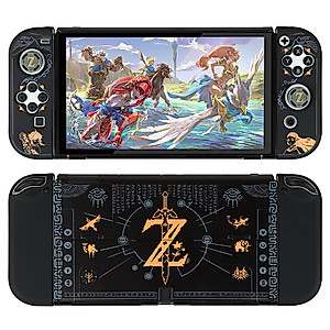 Dockable Protective Case Compatible with Switch OLED 2021, Hard Shell Case Cover for Switch OLED 7 Inch and Joy-Con Controllers with 4 Thumb Grips,Zelda Switch OLED Carrying Case (Zelda)